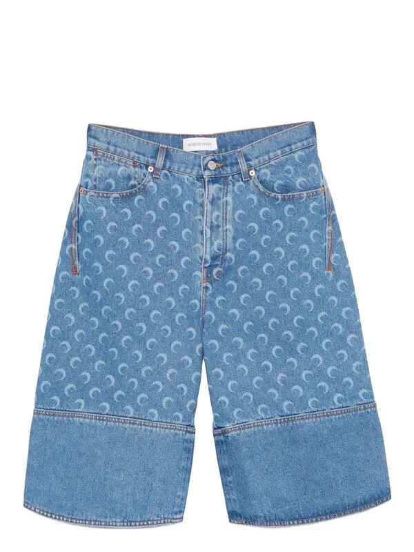 MARINE SERRE Moon Denim Bermuda Shorts - Azzurro
