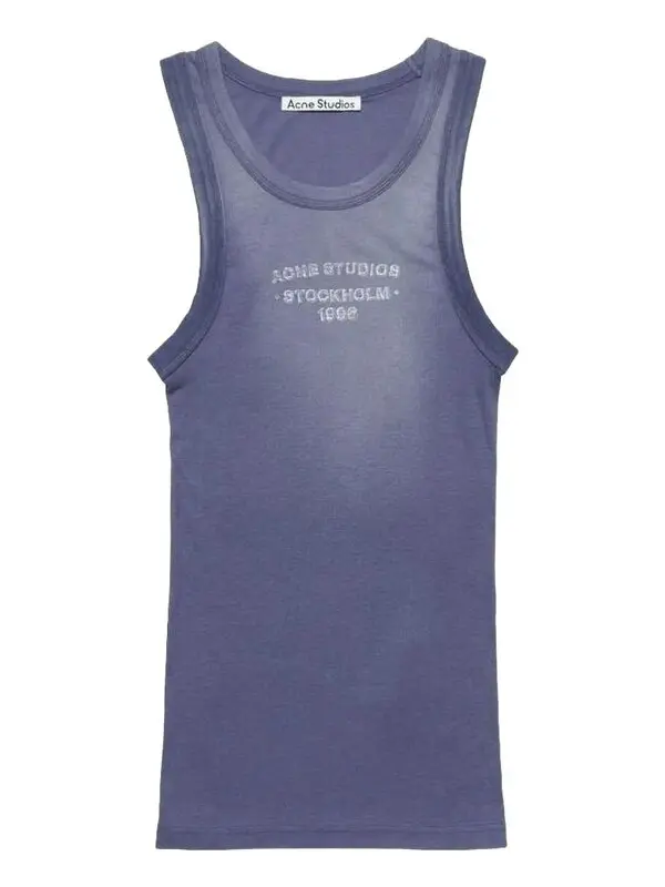 Acne Studios Ribbed Knit Tank With Faded Effect Logo - Blu