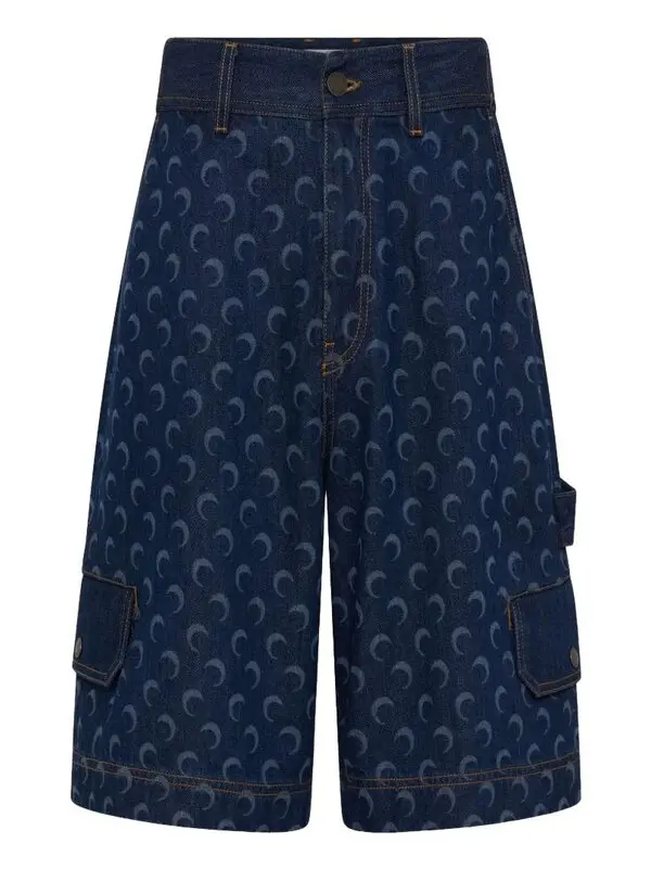 MARINE SERRE Moon Denim Bermuda Shorts - Blu