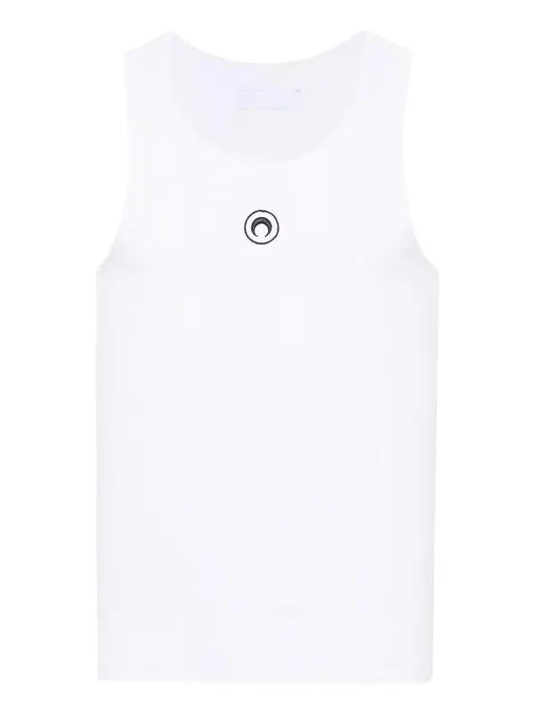 MARINE SERRE Ribbed Cotton Tank With Logo Detail - Bianco