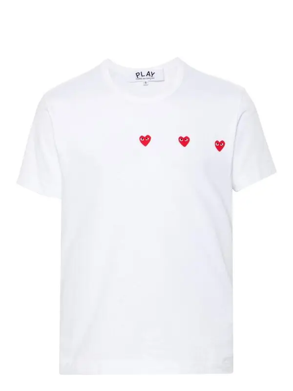 Comme Des Garçons Cotton T-shirt With Triple Hearts Print - White