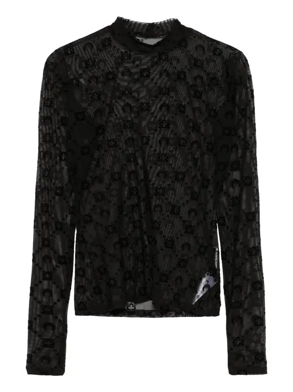 MARINE SERRE Moonogram Mesh Flock High Neck Top - Nero