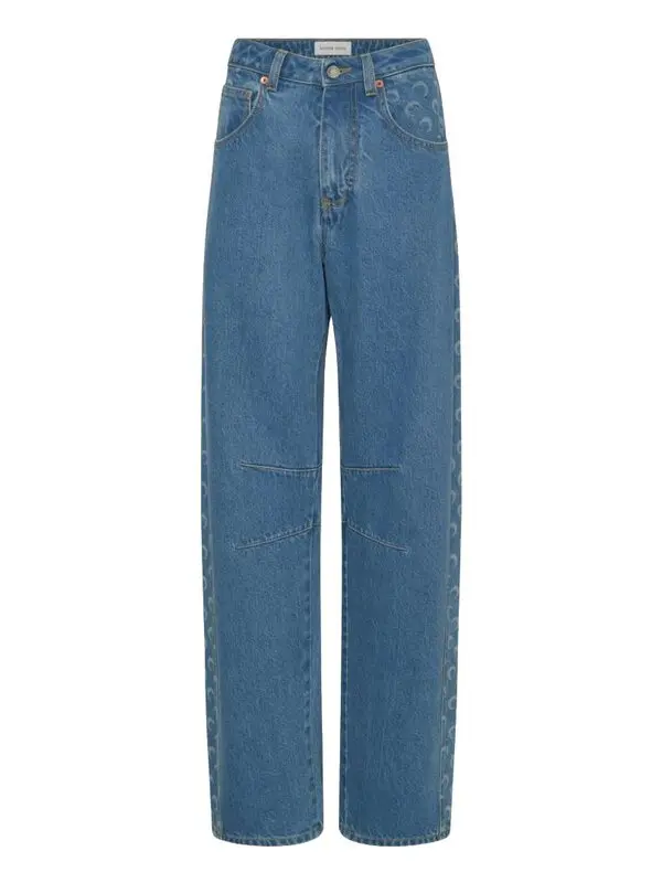 MARINE SERRE Baggy Fit Denim Jeans With Moon Print - Azzurro