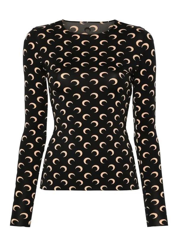 MARINE SERRE Moonogram Crewneck Long Sleeve Top - Nero