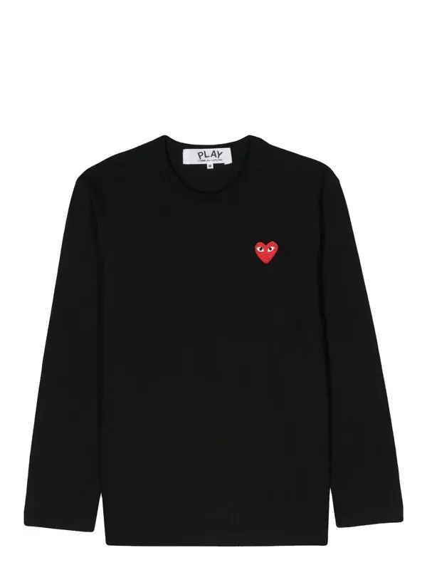 Comme Des Garçons Long Sleeve Cotton T-shirt With Heart Patch - Black