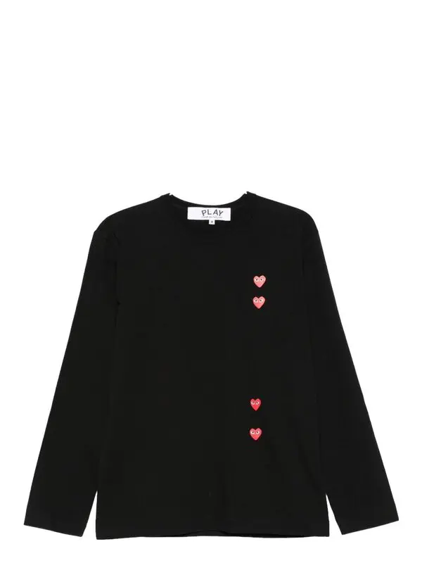 Comme Des Garçons Heart Motif Cotton Long Sleeve T-shirt - Nero