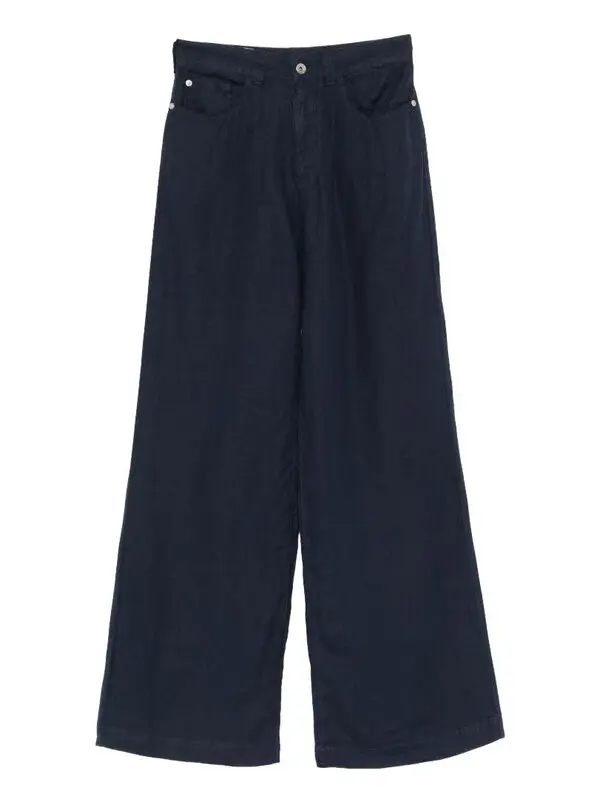 Emporio Armani Linen Wide Leg Trousers - Blu