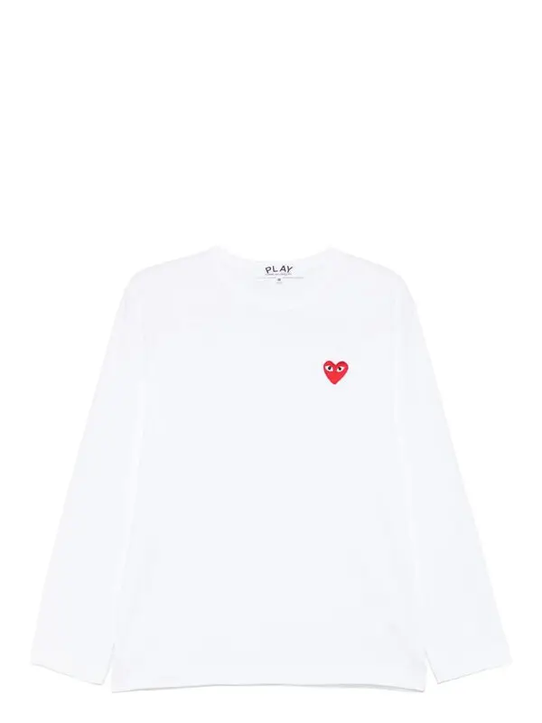 Comme Des Garçons Long Sleeve Cotton T-shirt With Heart Patch - White
