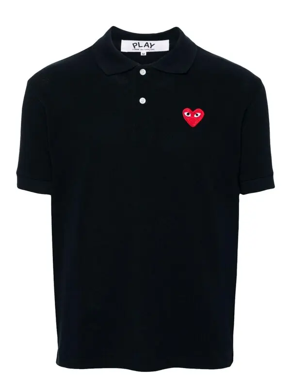 Comme Des Garçons Navy Cotton Piqué Polo Shirt With Heart Patch - Blue