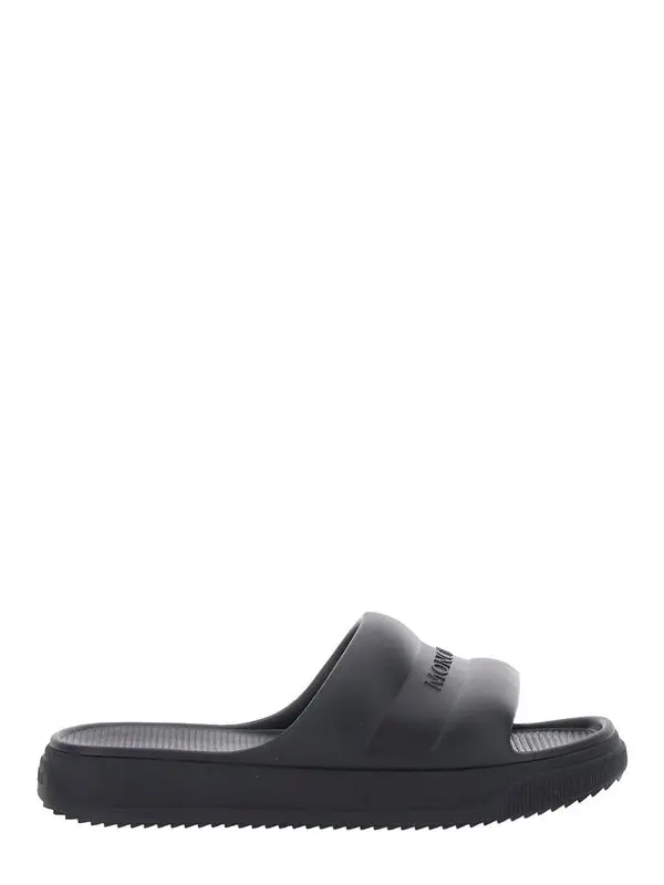 Moncler Logo Embossed Platform Slides - Black
