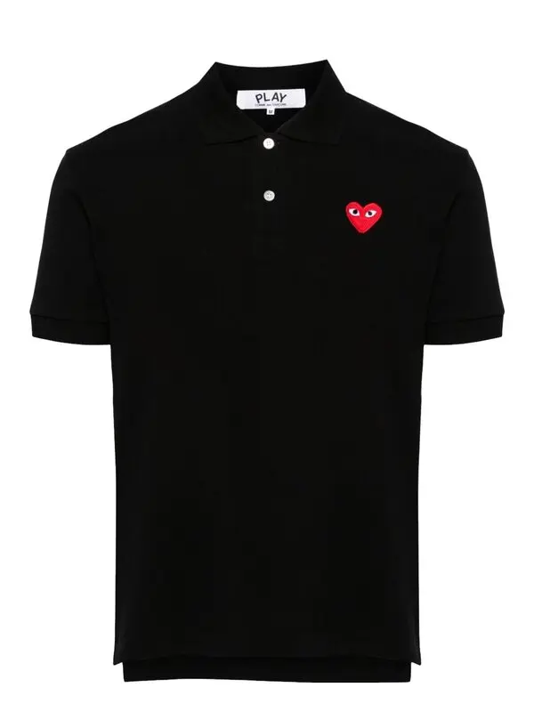 Comme Des Garçons Cotton Piqué Polo Shirt With Heart Patch - Black