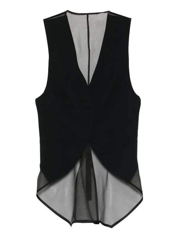 Emporio Armani Sleeveless V-neck Waistcoat With Sheer Panels - Nero