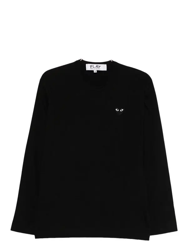 Comme Des Garçons Long Sleeve Cotton T-shirt With Heart Patch - Nero