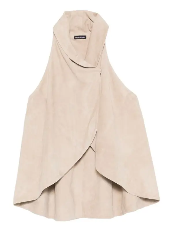 Emporio Armani Suede High Neck Sleeveless Top - Beige