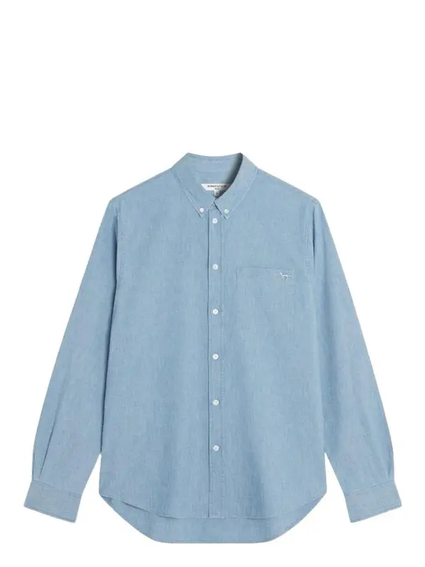 Maison Kitsuné Profile Fox Embroidered Cotton Shirt - Azzurro