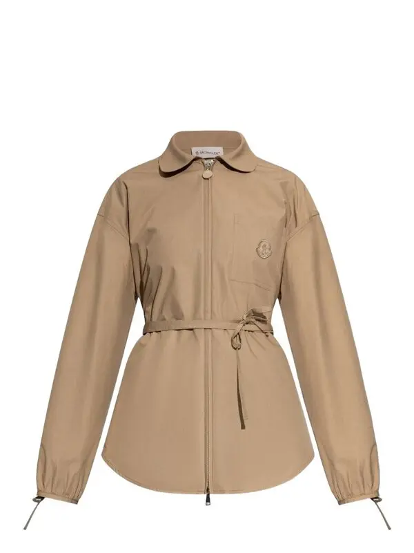 Moncler Cotton Zip-up Shirt With Tie Waist - Beige