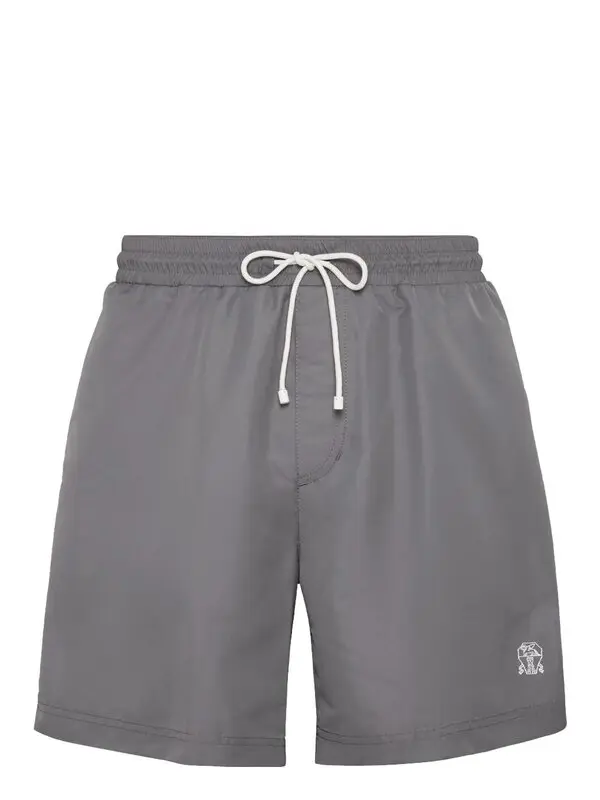 Brunello Cucinelli Embroidered Logo Swim Shorts - Grigio