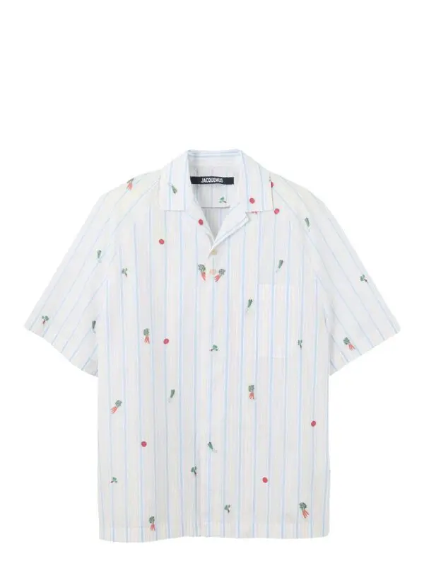 Jacquemus La Chemise Romarin Embroidered Striped Shirt - Bianco
