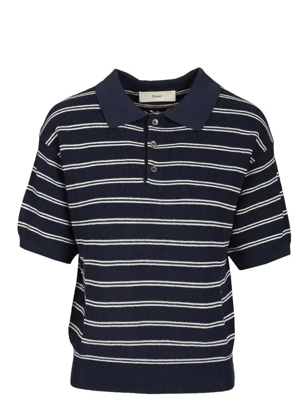 DUNST Striped Cotton Blend Polo Shirt - Blu
