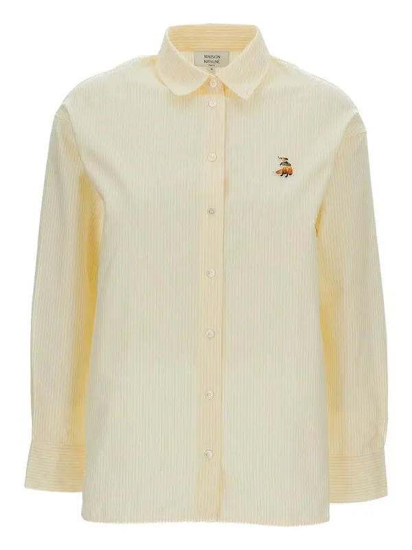 Maison Kitsuné Striped Button-up Shirt With Embroidered Fox Detail - Giallo
