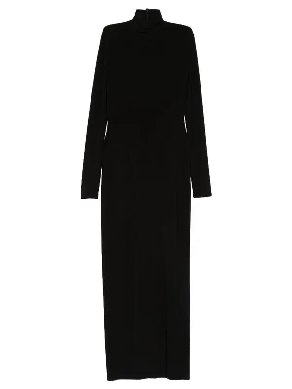 Norma Kamali High Neck Long Sleeve Maxi Dress With Slit - Nero