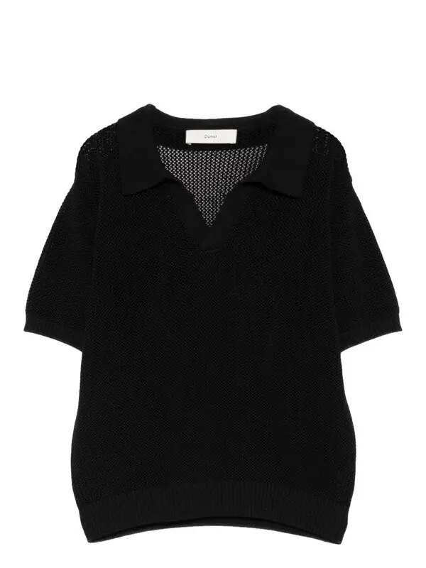 DUNST Cotton And Linen Short Sleeve Polo Shirt - Nero
