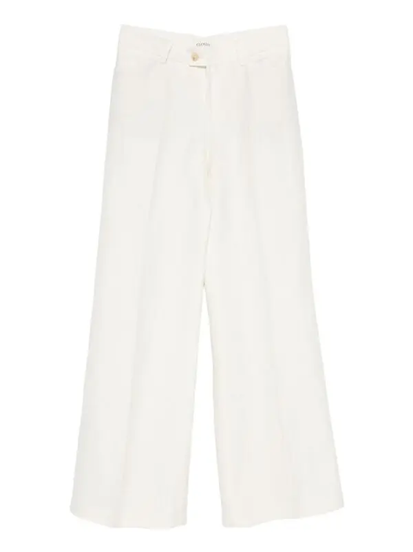 Closed Linen Blend Wide Leg Trousers - Avorio