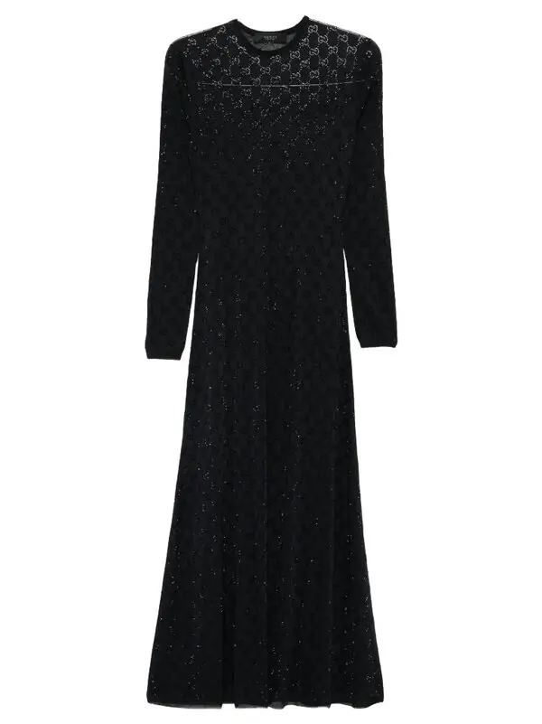 Gucci Long Sleeve Logo Pattern A-line Dress - Nero