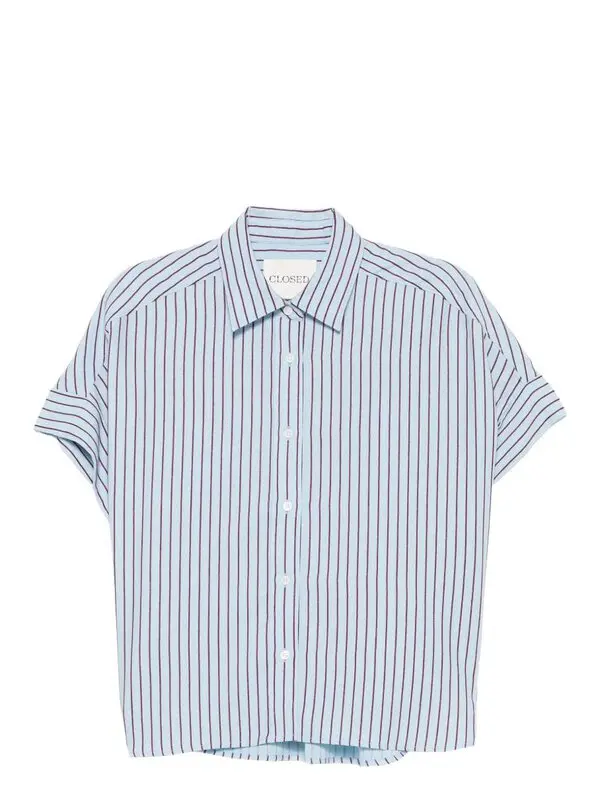 Closed Striped Shirt With Classic Collar And Boxy Fit - Azzurro