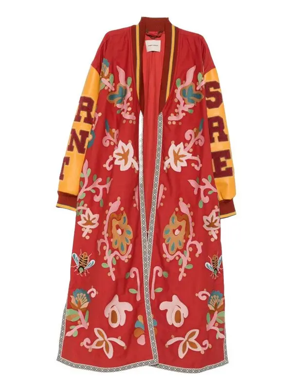 FRONT STREET Embroidered Long Bomber Jacket - Rosso