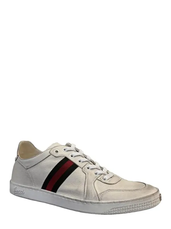 Gucci Stretch Leather Sneakers With Striped Detailing - Bianco