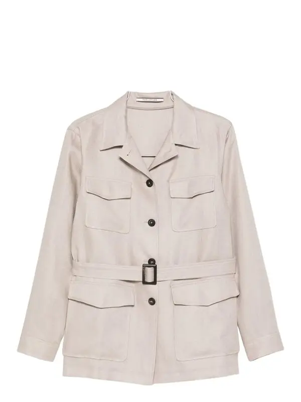 Tagliatore Belted Linen Jacket - Beige