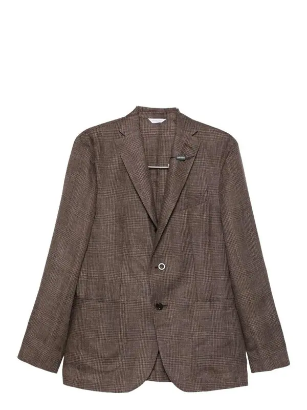 Boglioli Checked Linen Double-breasted Jacket - Marrone