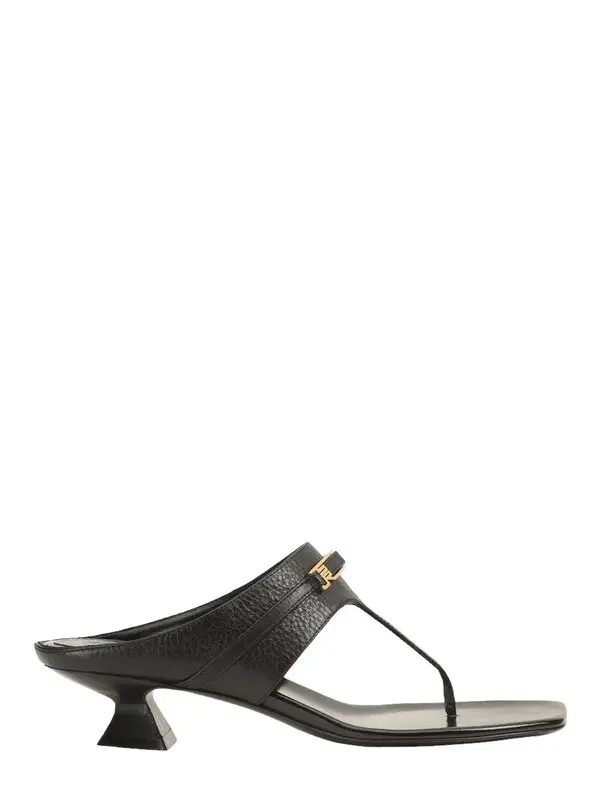SERGIO ROSSI Black Leather Thong Sandals With Gold-tone Hardware - Nero