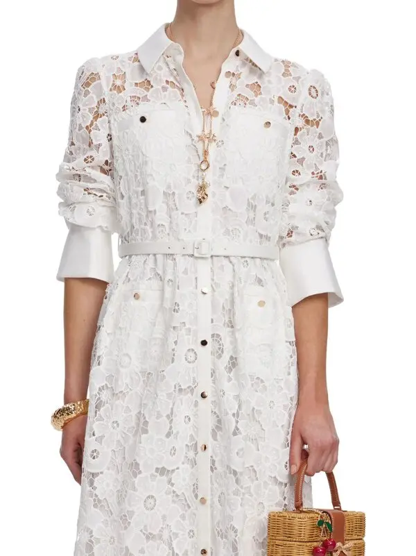 SELF-PORTRAIT White Floral Lace Long Sleeve Maxi Dress - Bianco