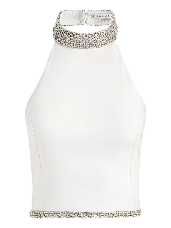 Alice + Olivia Embellished Halterneck Top - White