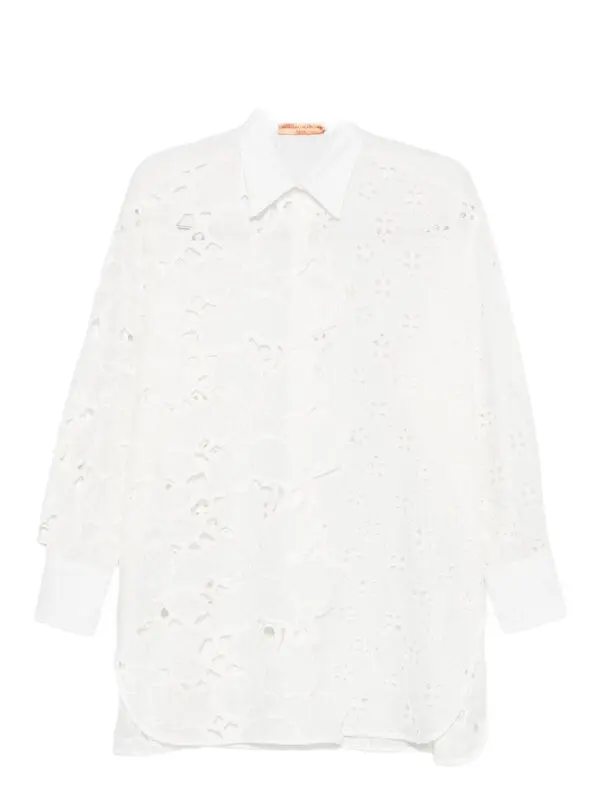 Ermanno Scervino Cotton Shirt With Floral Broderie Anglaise - Bianco