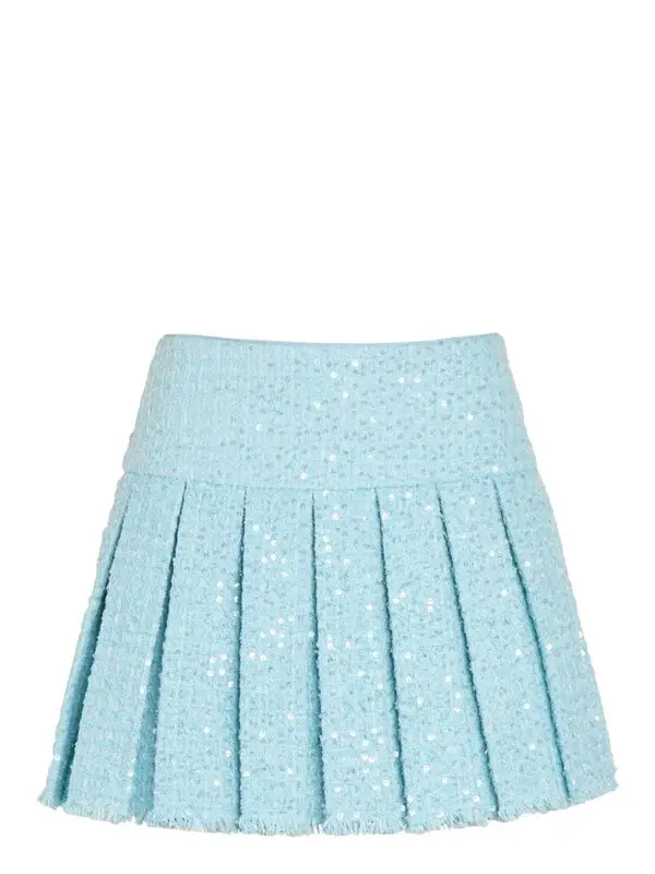 Alice + Olivia Pleated Sequin Mini Skirt - Clear Blue