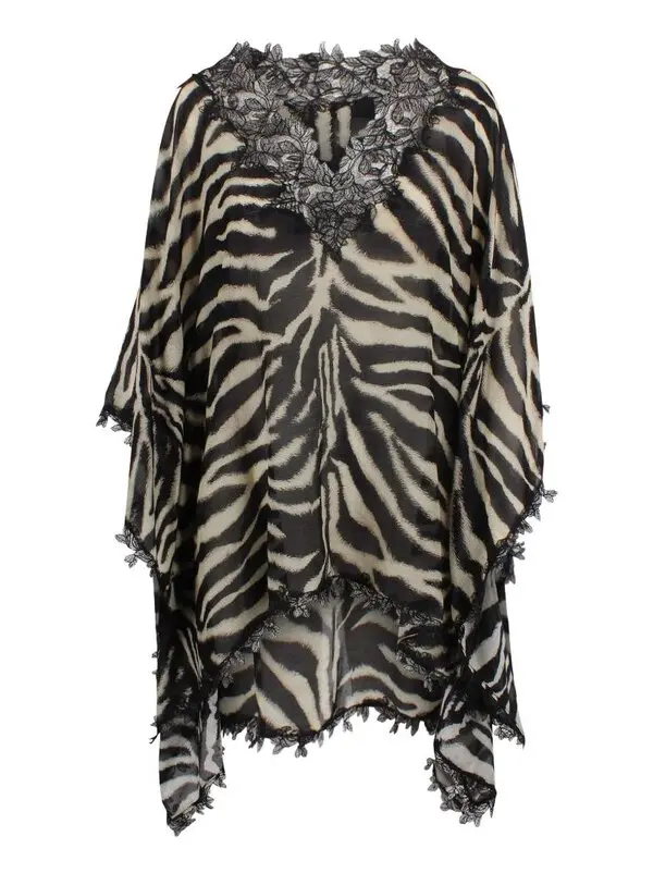 Ermanno Scervino Zebra Print Lace Trim Kaftan - Zebrato