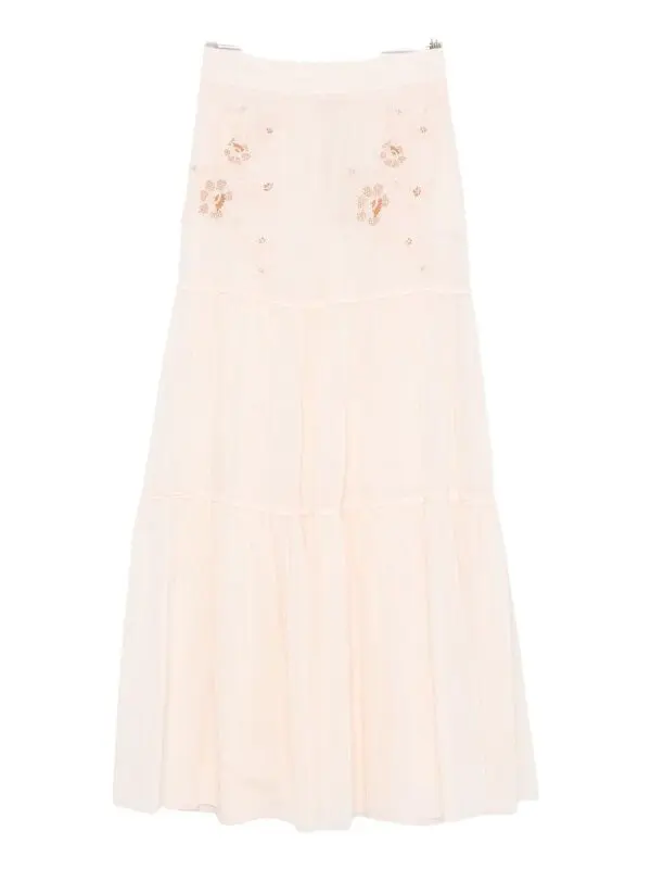 Ermanno Scervino Cotton Maxi Skirt With Floral Embroidery - Rosa