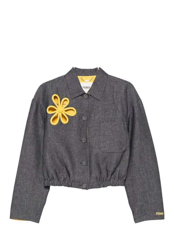 Fendi Embroidered Denim Jacket With Flower Appliqu - Blu