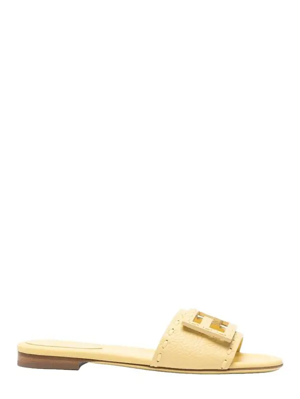 Fendi Baguette Leather Slides - Yellow