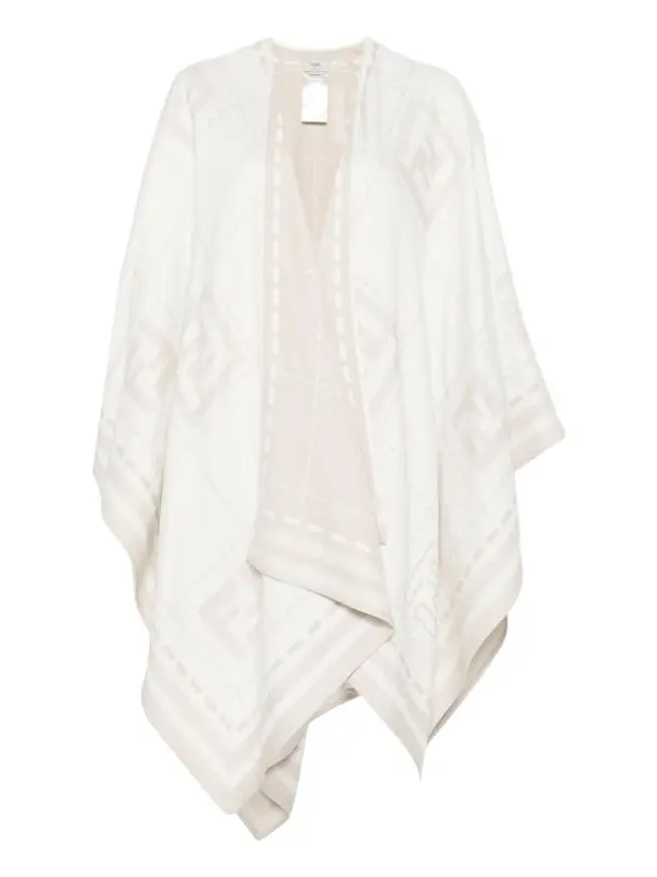 Fendi Geometric Pattern Wool Poncho - Avorio