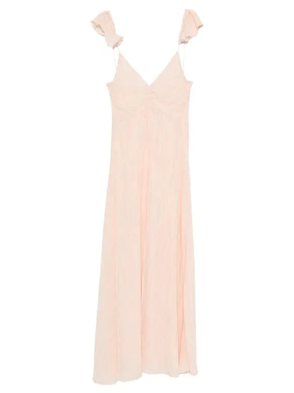 FORTE_FORTE V-neck Long Dress With Ruffled Sleeves - Cipria