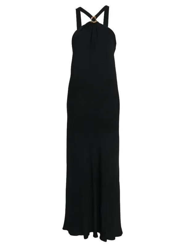 FORTE_FORTE Silk Blend Halterneck Maxi Dress - Nero