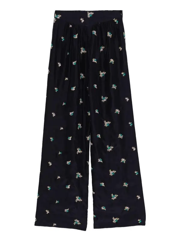 FORTE_FORTE Embroidered Floral Silk Wide-leg Trousers - Blu