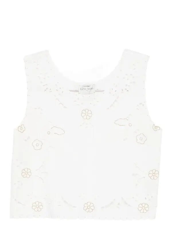 FORTE_FORTE Embroidered Cotton Sleeveless Top - Bianco