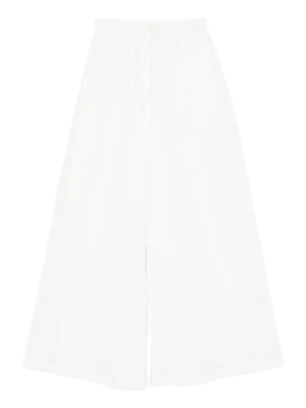 FORTE_FORTE Embroidered Cotton Crystal Dot Detail Wide Leg High-waisted Cropped Trousers - Bianco