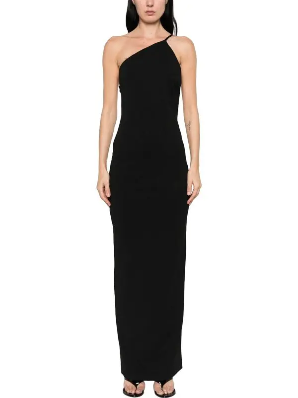 Solace London Black Asymmetric Neck Fitted Maxi Dress - Nero