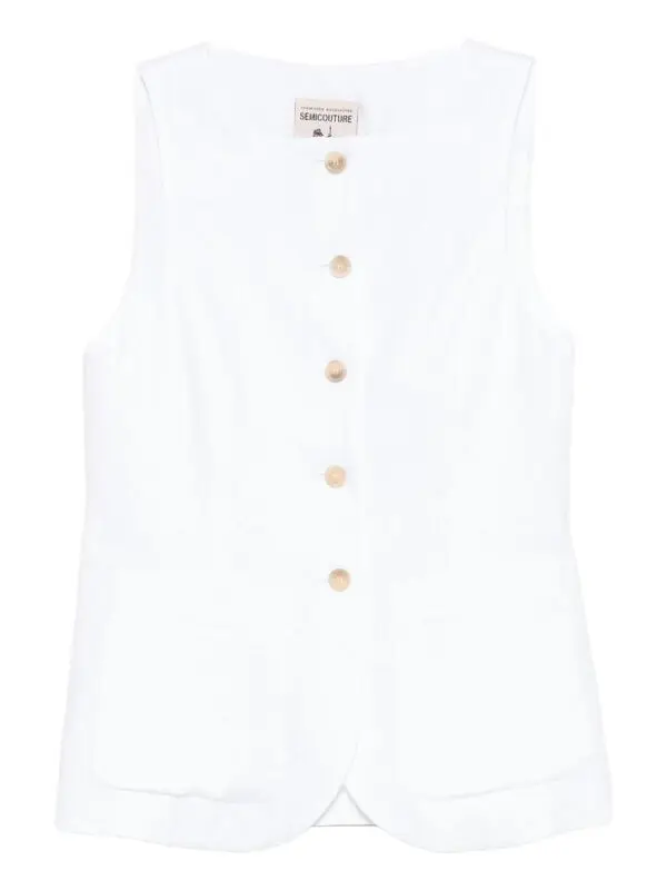 SEMICOUTURE Glenna Linen Vest - Bianco